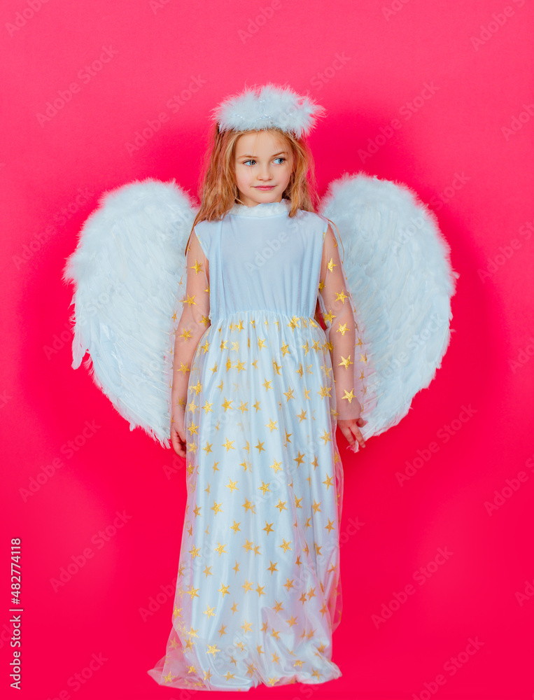 Angel children girl with white wings. Child with angelic character ...