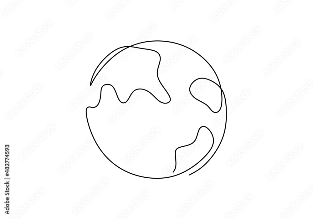Continuous one single line of globe earth isolated on white background ...