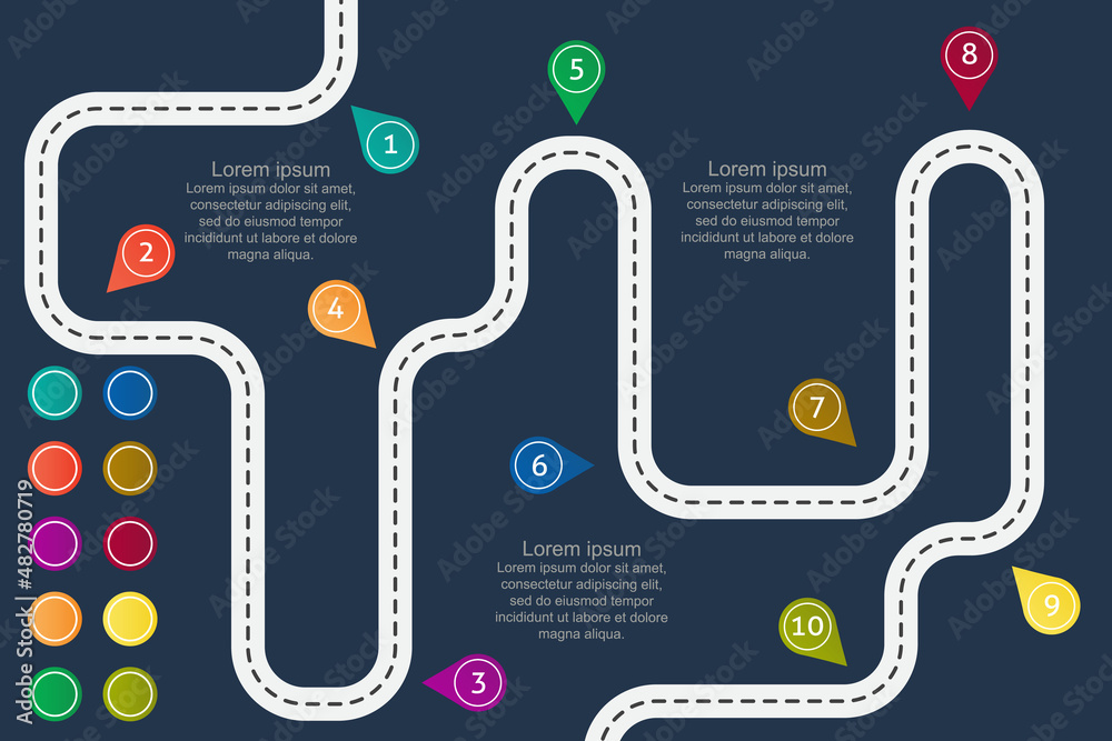 Roadway with pin, Road junction map, infographic element. Stock Vector ...