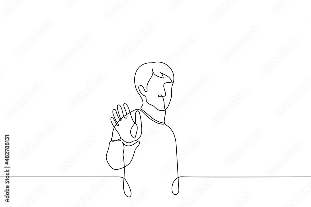 Vetor de man waving hand or making stop gesture - one line drawing ...