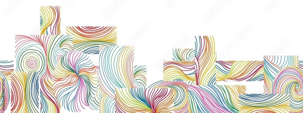 Seamless border with rainbow lines design elements different shapes ...