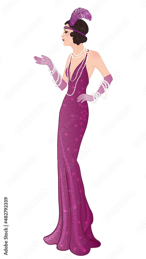 Flapper girl: Retro party invitation design template. Vector ...