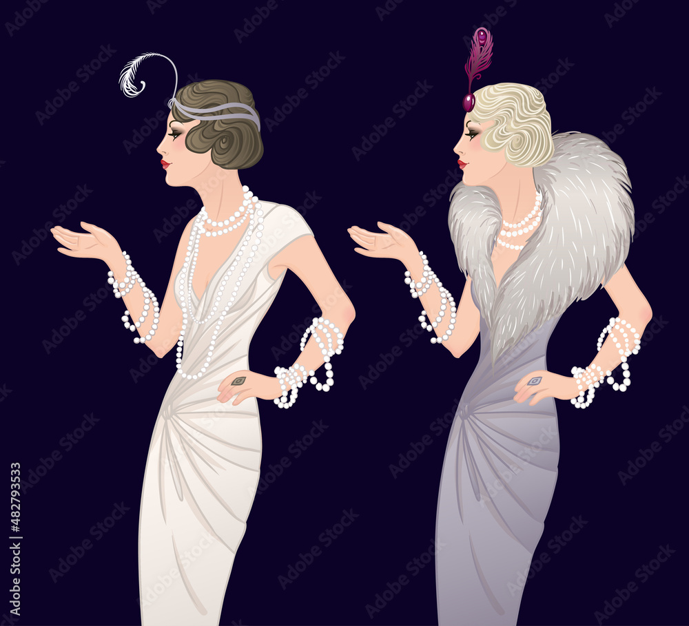 Flapper girl: Retro party invitation design template. Vector ...