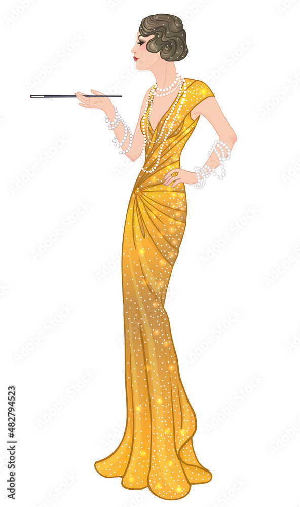 Flapper girl: Retro party invitation design template. Vector ...