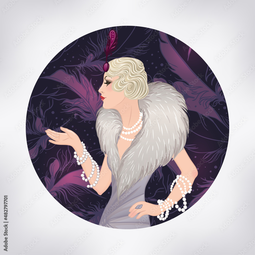 Flapper girl: Retro party invitation design template. Vector ...