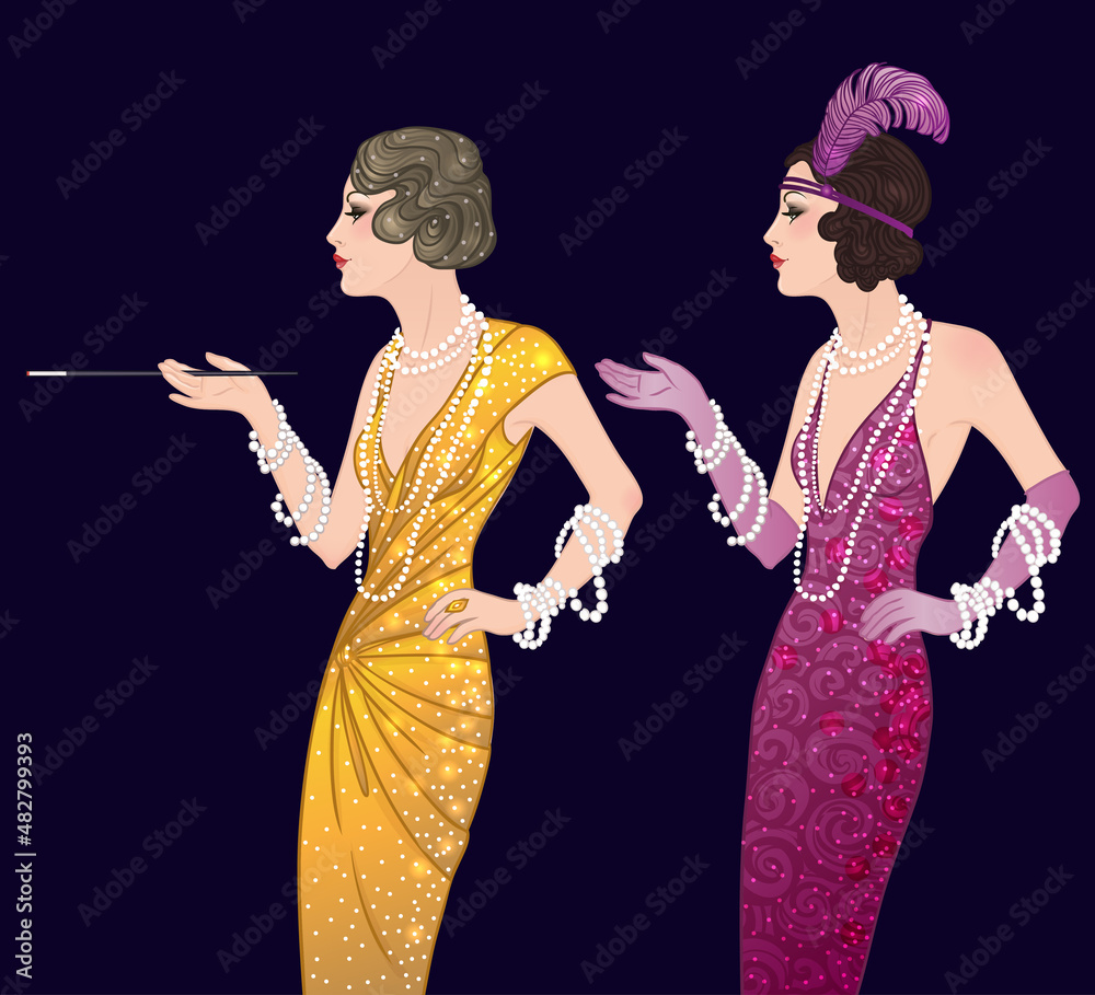 Flapper girl: Retro party invitation design template. Vector ...