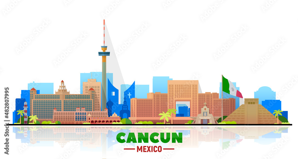Cancun city ( Mexico ) skyline on a white background. Flat vector ...