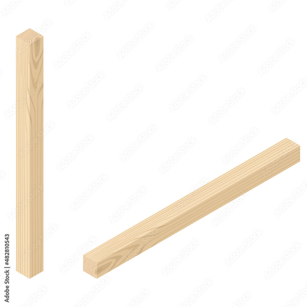 Light wood beam, isometric view. 3D Render. Vector illustration. Stock ...