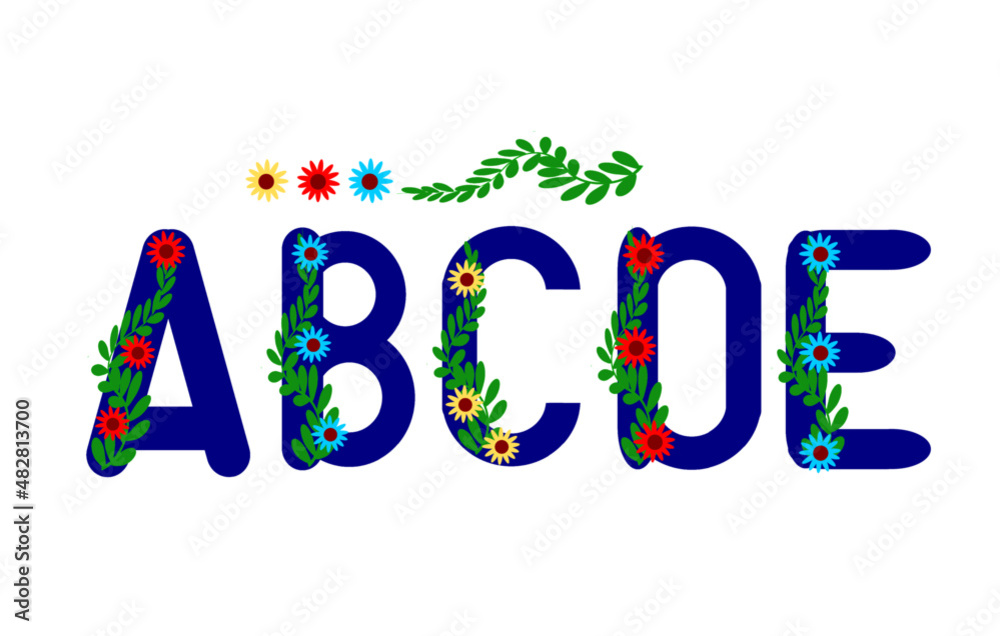 Letters of the English alphabet, ABCDE colored printed signs, decorated ...