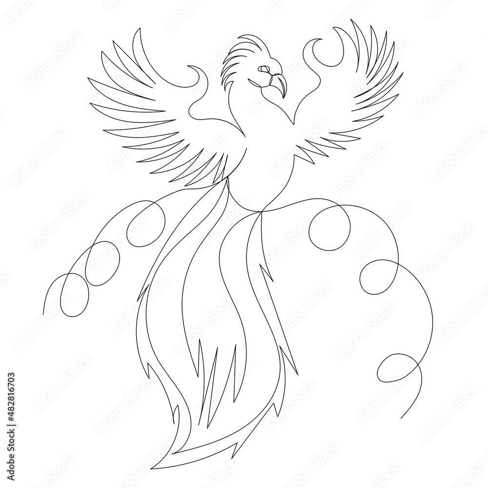phoenix bird, fire bird drawing in one continuous line ,vector ...