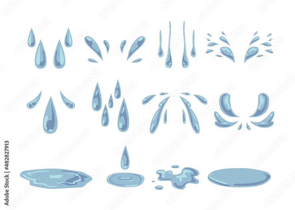Drops and puddles of water vector illustrations set. Simple droplets of ...