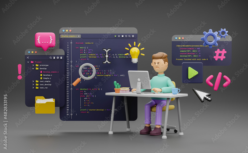 Programmer developer typing script source languages coding symbols icon ...