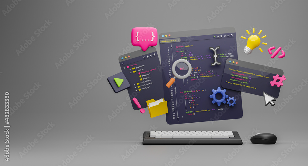 Programmer developer typing script source languages coding symbols icon ...