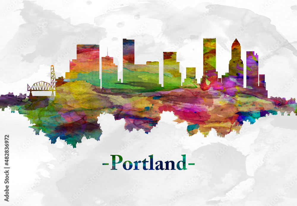 Portland Oregon skyline Stock Illustration | Adobe Stock