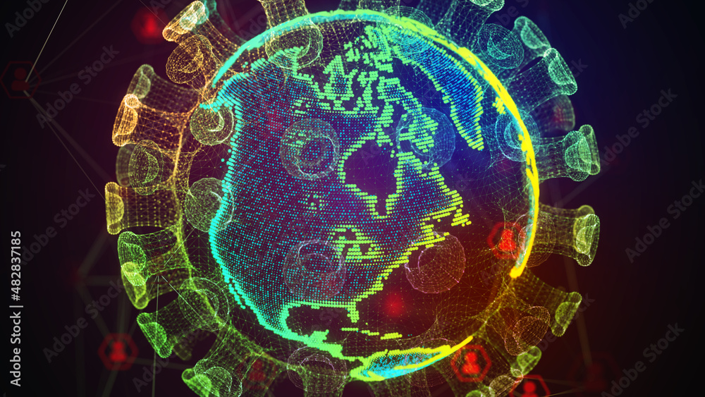 Omicron covid-19 new variant spread mutation globe world map. 3d ...