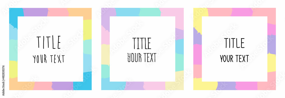 Set of multicolored frames for text. Colorful summer frames in the ...