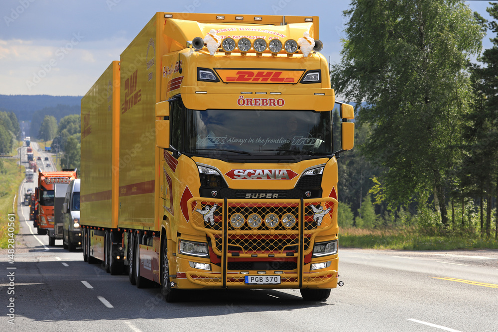Yellow Next Generation Scania S580 for DHL Cargo Transport on Road in ...