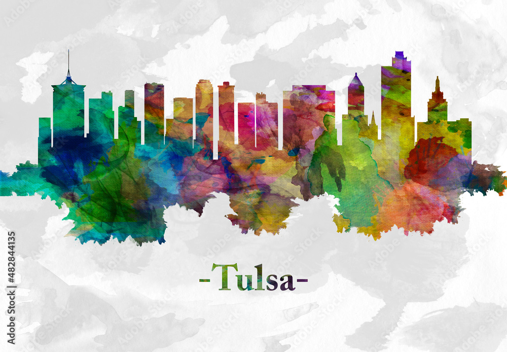 Tulsa Oklahoma skyline Stock Illustration | Adobe Stock