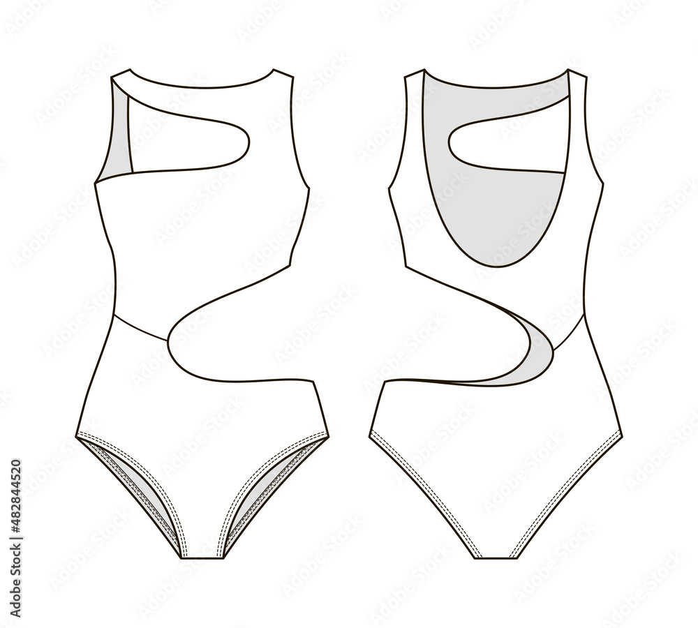 Fashion technical drawing of asimmetrical cut-out swimsuit Stock Vector ...