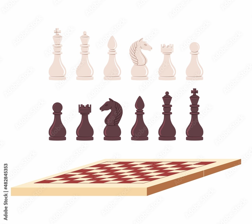 Collection of chess figures and game board. vector illustration. Set of ...