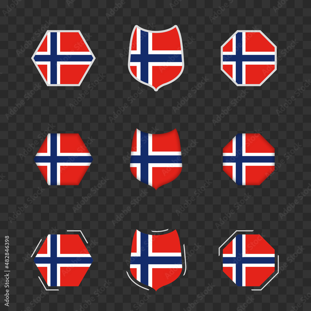 National symbols of Norway on a dark transparent background, vector ...