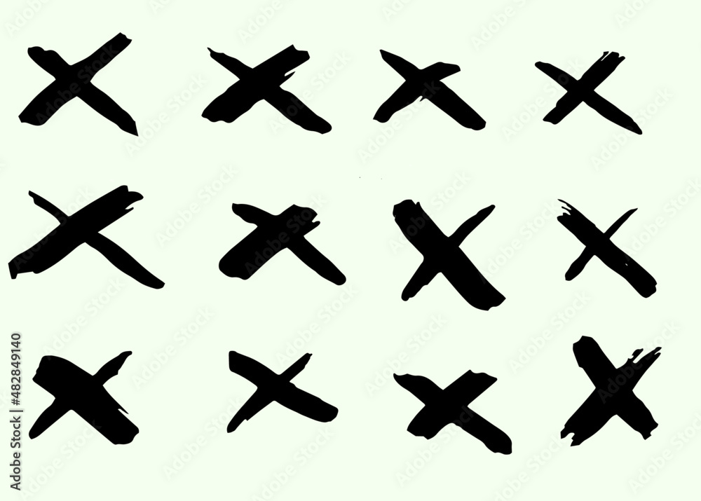 Vector set X black mark. Cross sign graphic symbol. Grunge X mark Stock ...