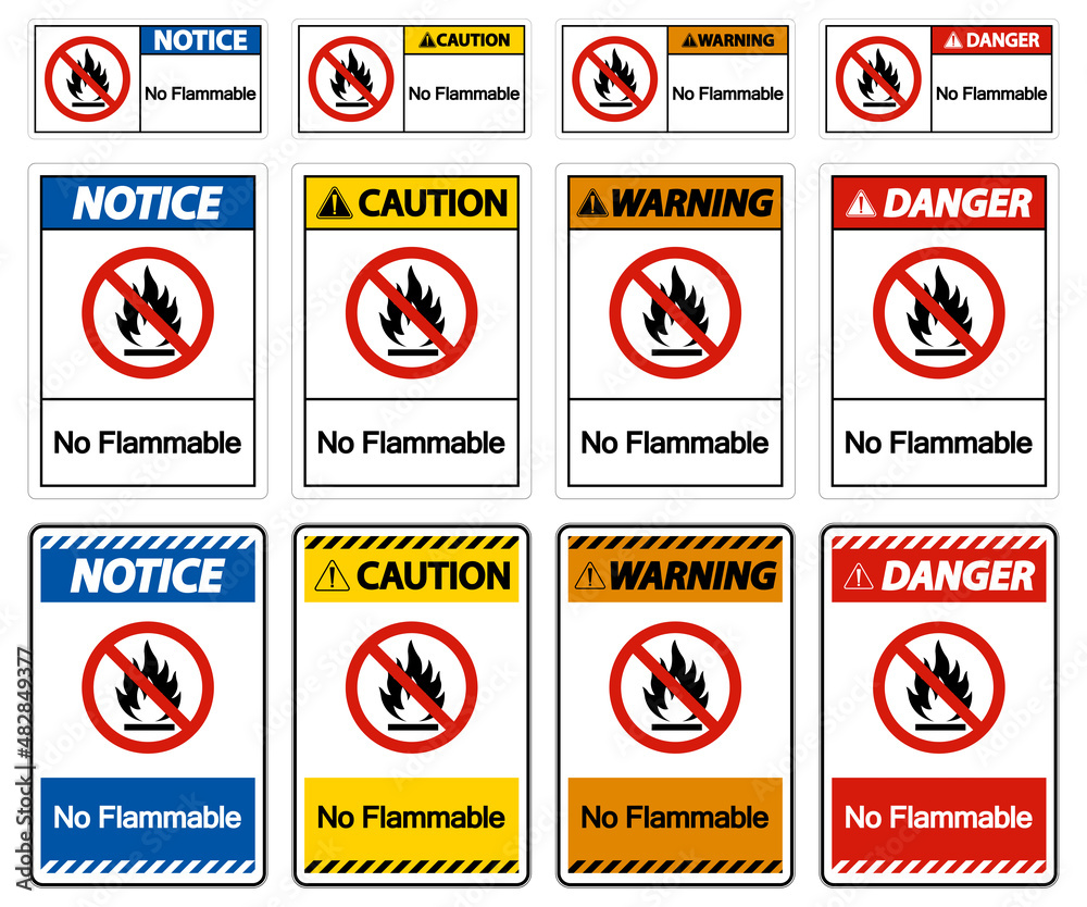 Warning No Flammable Symbol Sign On White Background Stock Vector ...