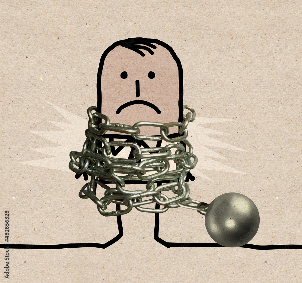 Cartoon Man prisoner of a Metal Chain and Ball Stock Illustration ...