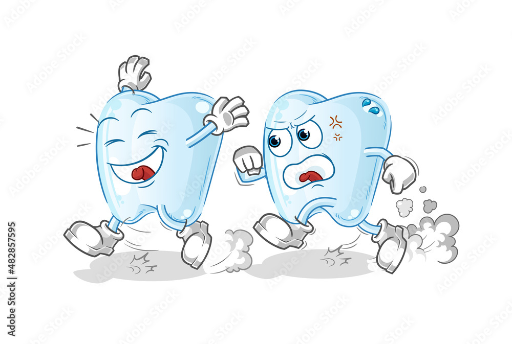 tooth play chase cartoon. cartoon mascot vector Stock Vector | Adobe Stock
