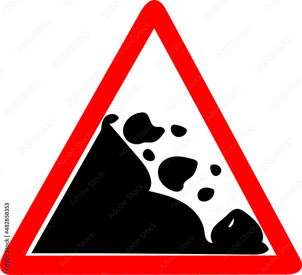 landslide, landslide, loose ground, loose rock red triangular vector ...
