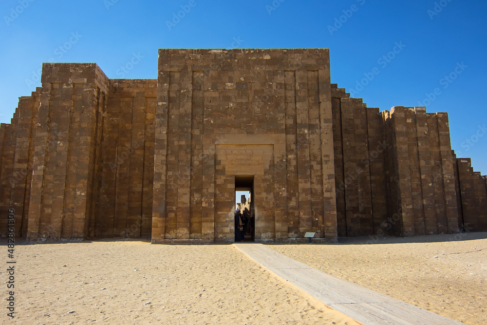 Entrance gate to the Saqqara necropolis with famous Step pyramid of ...
