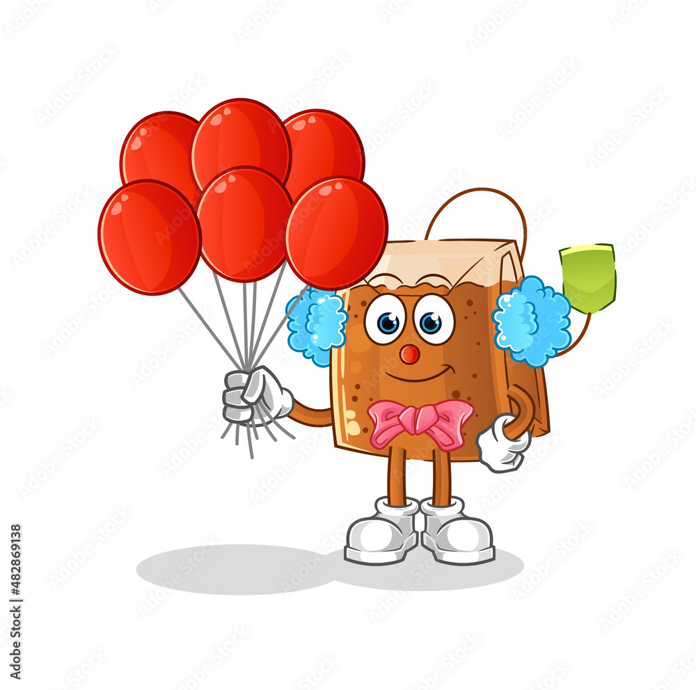 tea bag clown with balloons vector. cartoon character Stock Vector ...