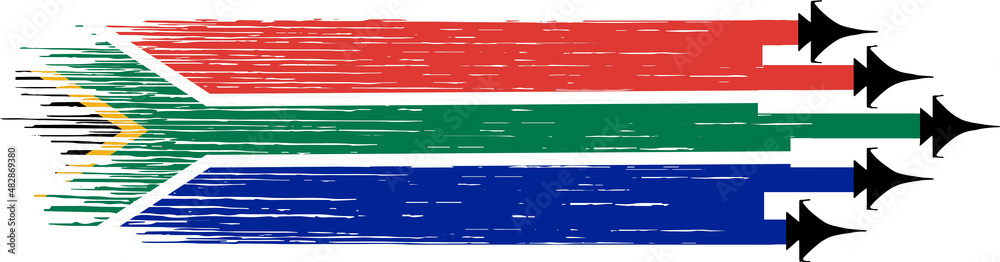 South Africa flag with military fighter jets isolated on png or ...