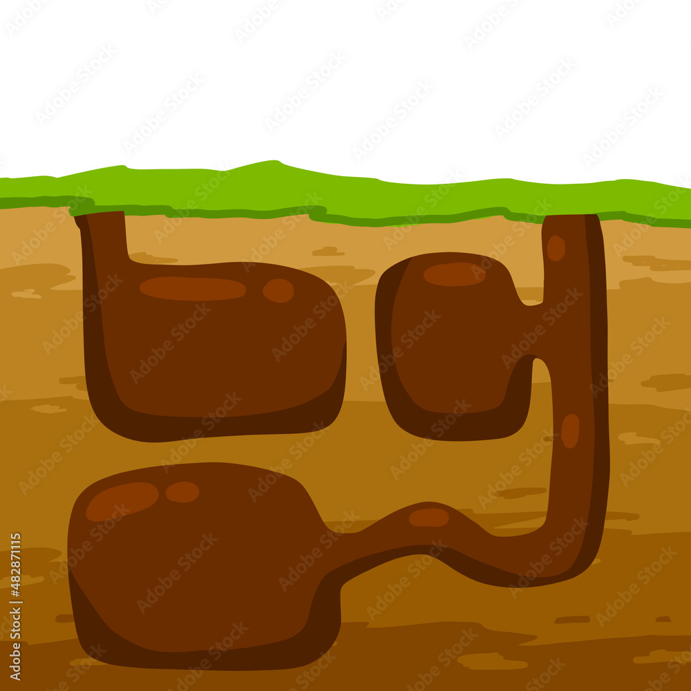 Animal hole and burrow. Scheme of hiding insects and rodents, mice in ...