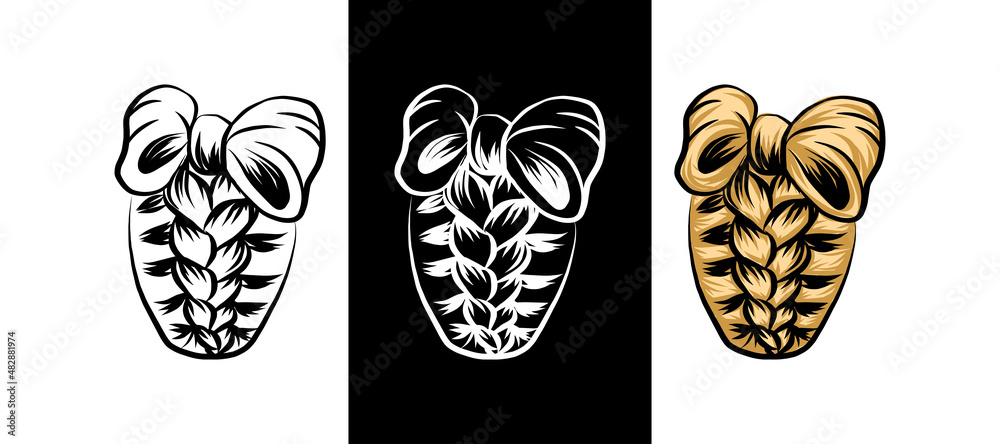 Beautiful lady hairstyle braid icon set isolated doodle drawing outline ...