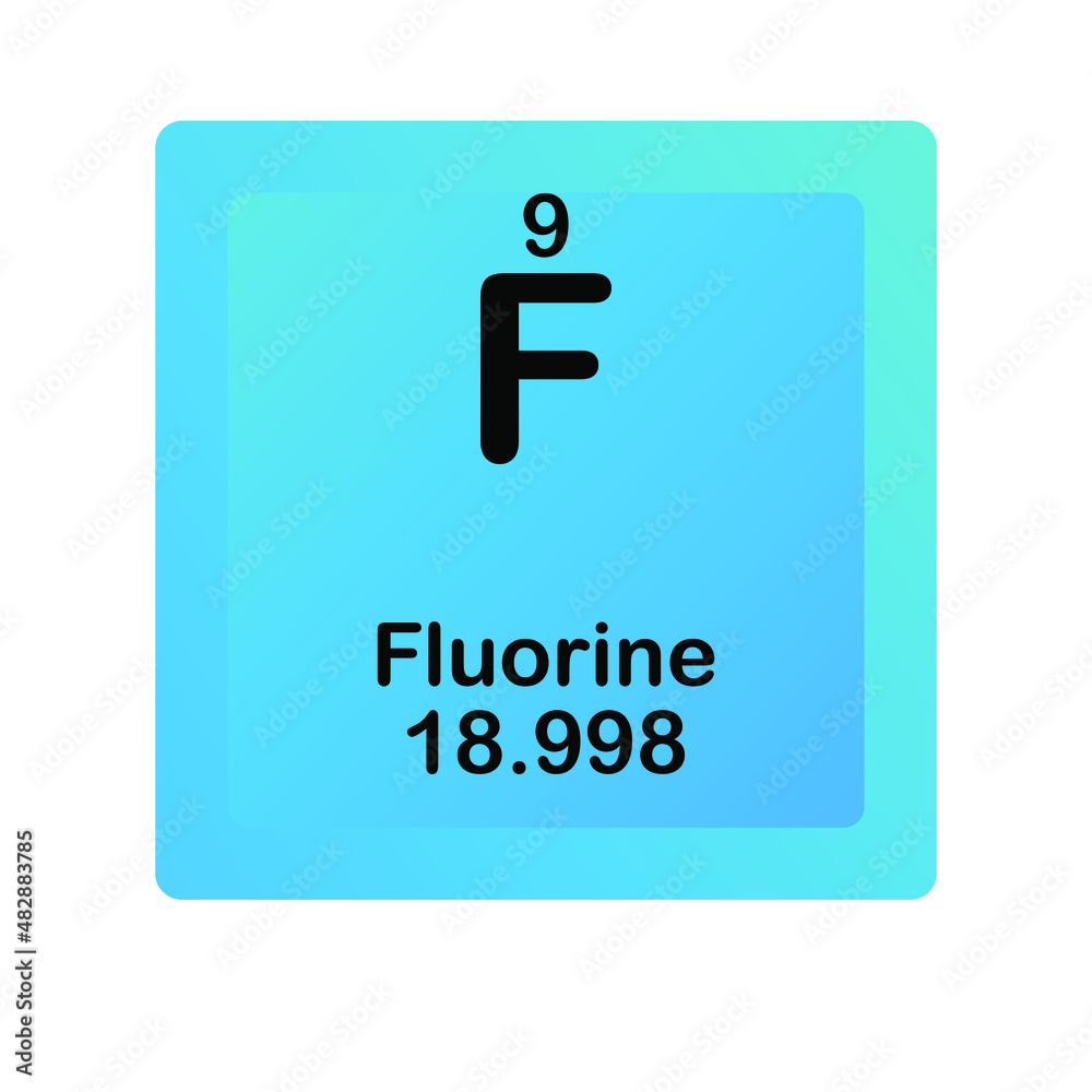 Fluorine F Chemical Element vector illustration diagram, with atomic ...