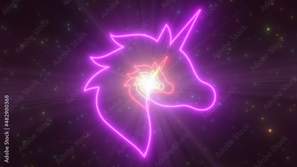 Rainbow Unicorn Shape Outline Colorful Glowing Neon Lights Tunnel Sky ...