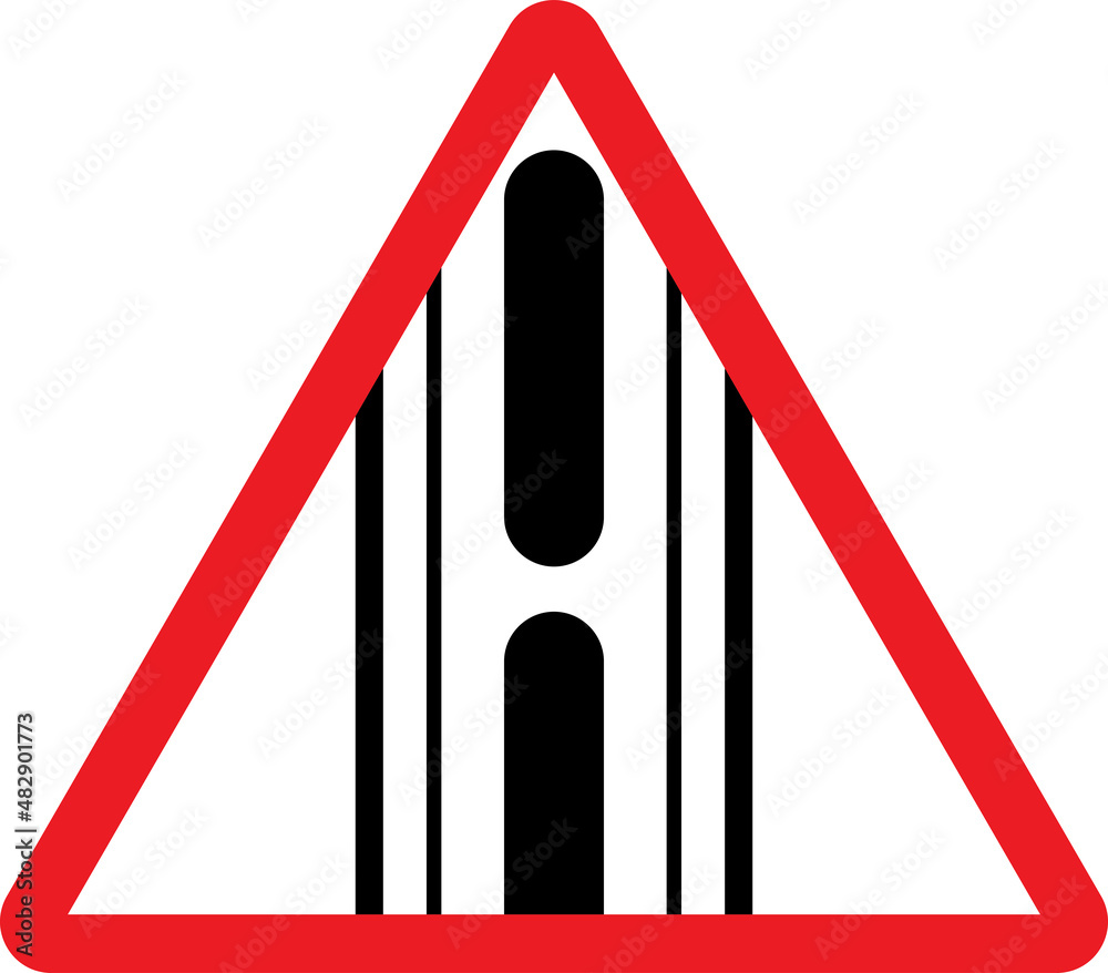 Gap in median warning sign. Red triangle background. Traffic signs and ...