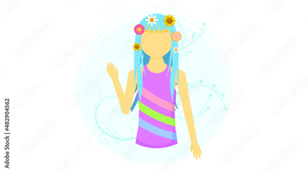 Abstract Flat Albino Pale Skin Girl With Flowers In Her Hair Waving ...