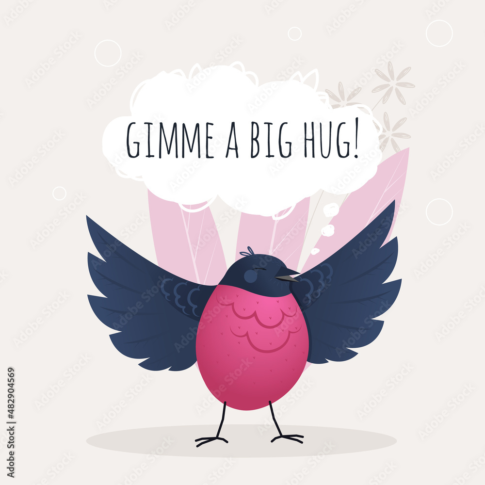 Cartoon hand drawn vector illustration of a cute pink robin bird asking ...