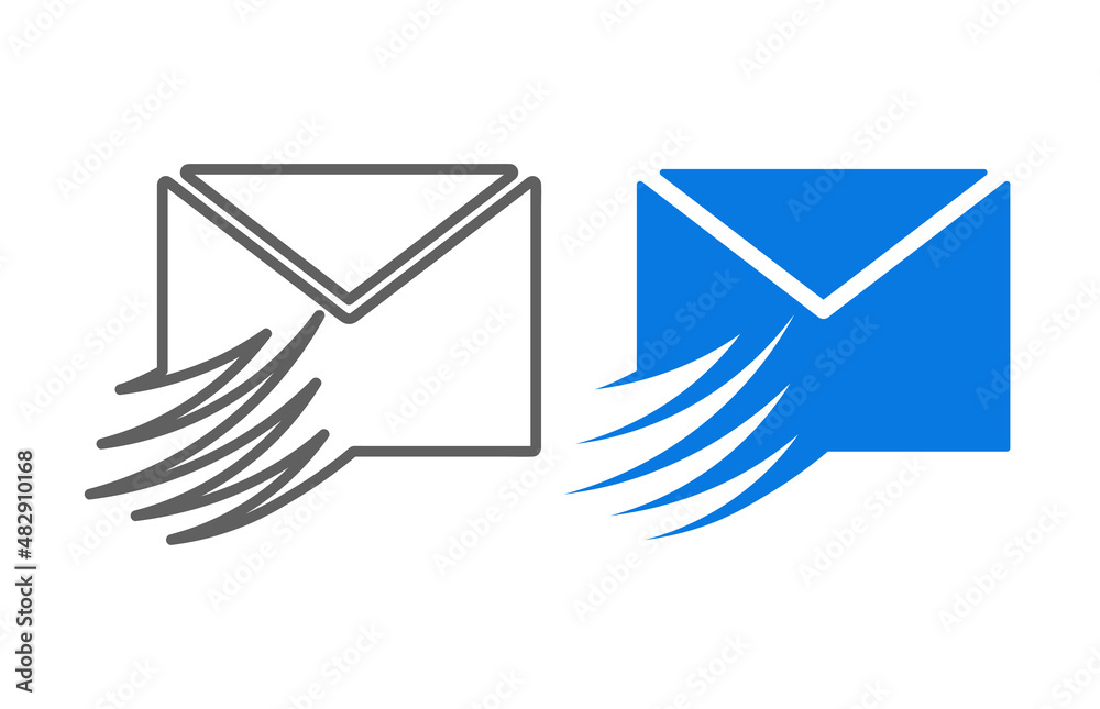 Creative mail drawing with speed effect. Mailbox flying envelope ...