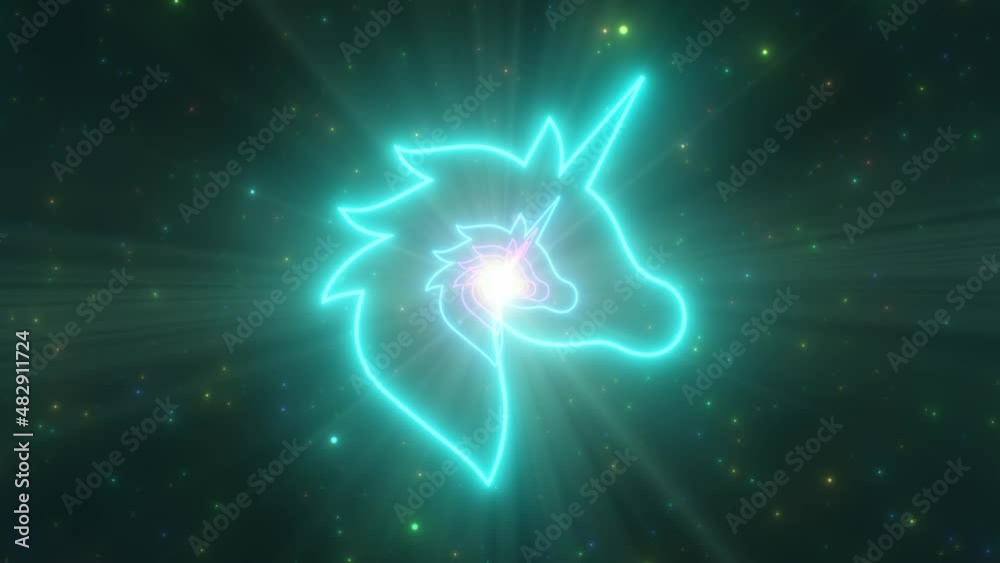 Rainbow Unicorn Shape Outline Colorful Glowing Neon Lights Tunnel Sky ...