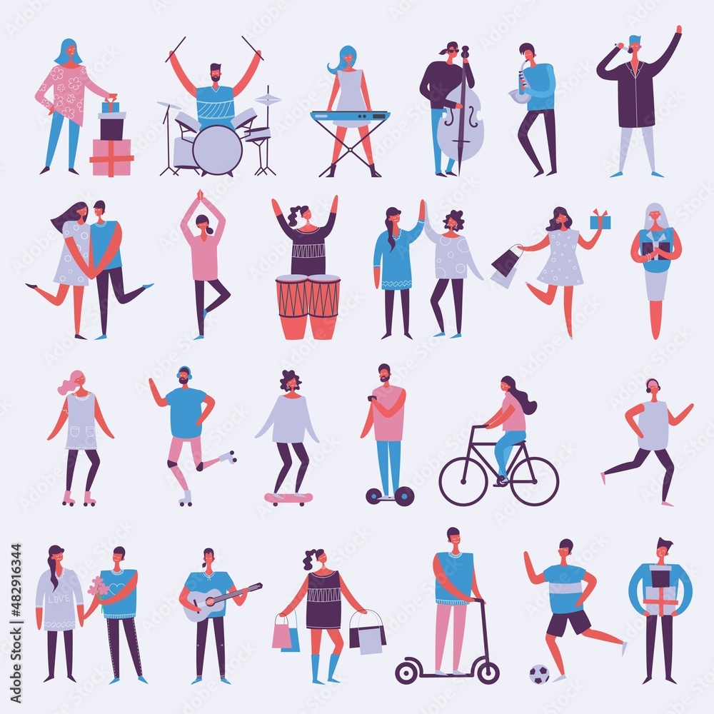 Set of vector illustrations of different activities people Stock Vector ...