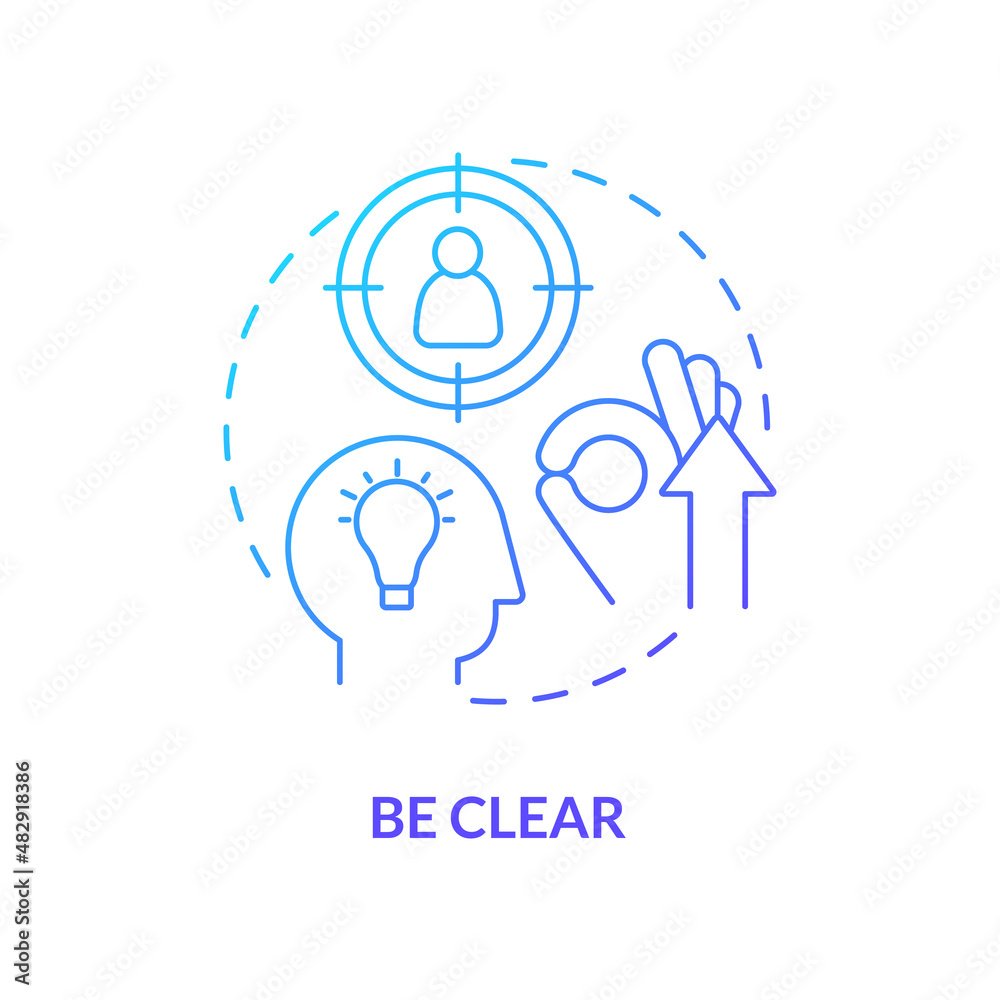 Be clear blue gradient concept icon. Business communication rule ...