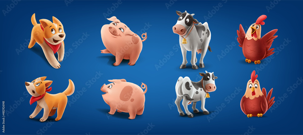 set of cartoon animals for farm dog cow chicken pig Stock Vector ...