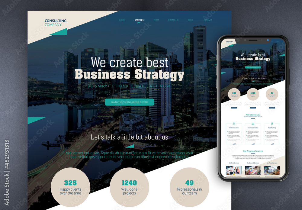Business Presentation Website with Blue and Beige Accents Stock ...
