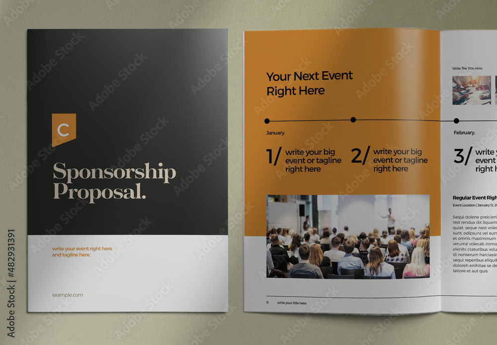 Sponsorship Proposal Layout with Green Accent Stock Template | Adobe Stock
