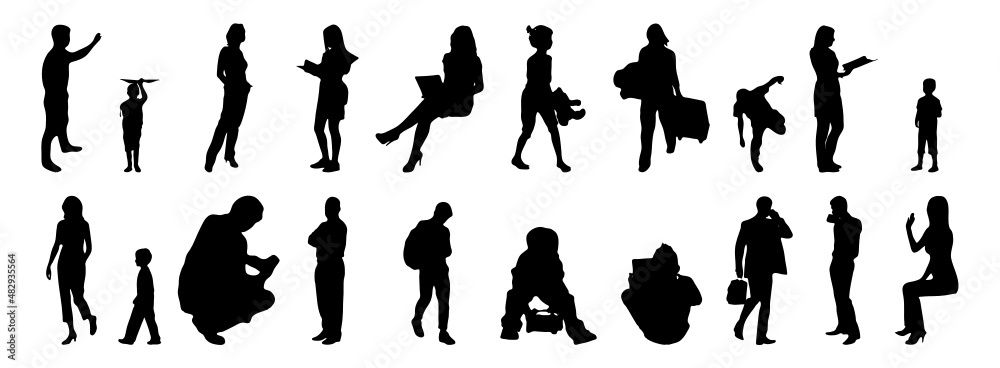 Vector illustration, Outline silhouettes of people, Contour drawing ...
