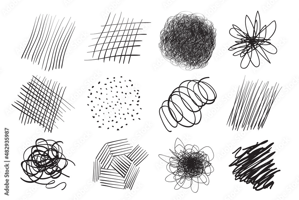 Hand drawn lines on isolated background. Chaotic textures with hatching ...