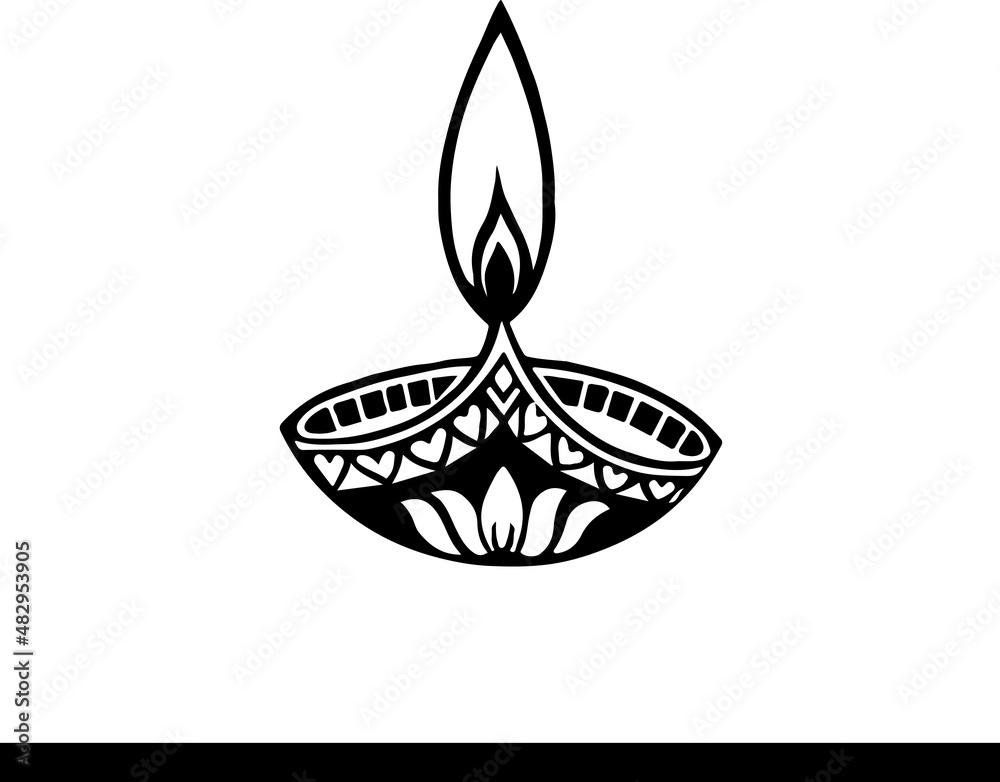 Diya vector art for event decoration black and white. Stock Vector ...